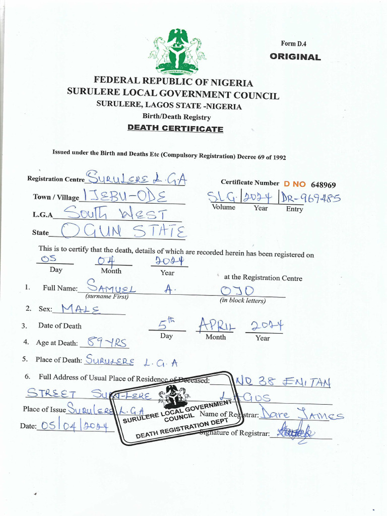Death Certificate Original | PDF