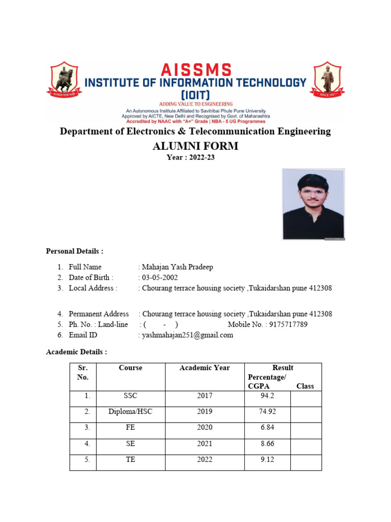 Blank Alumni Form | PDF