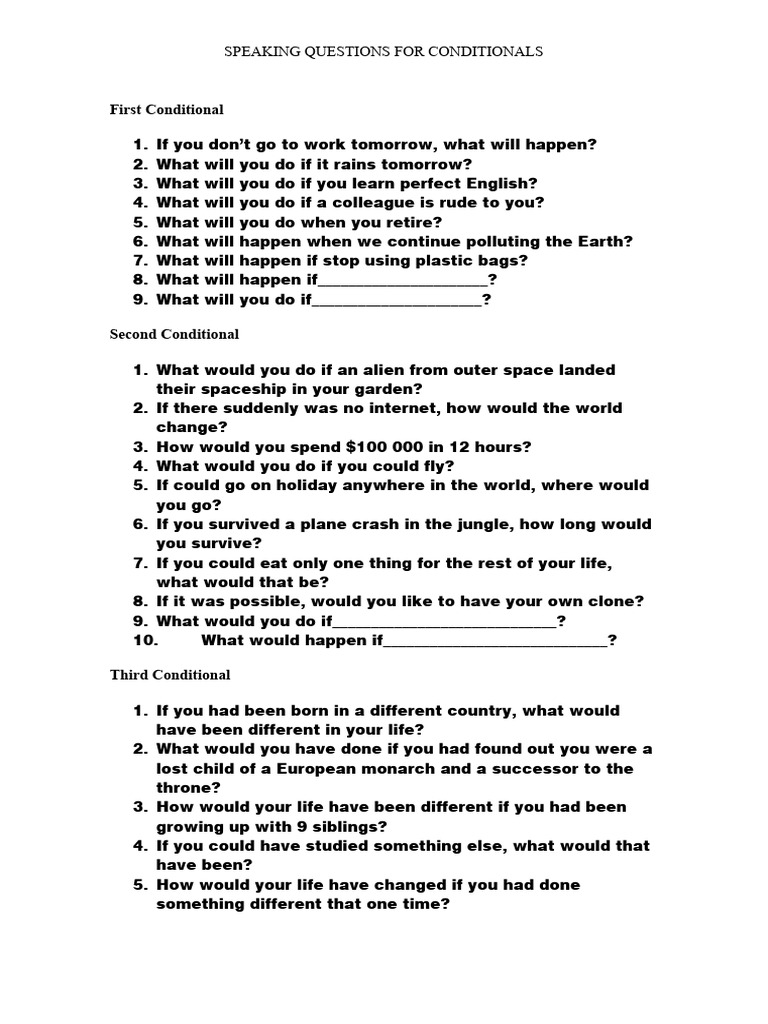 Conditionals Speaking Questions - 156182 | PDF