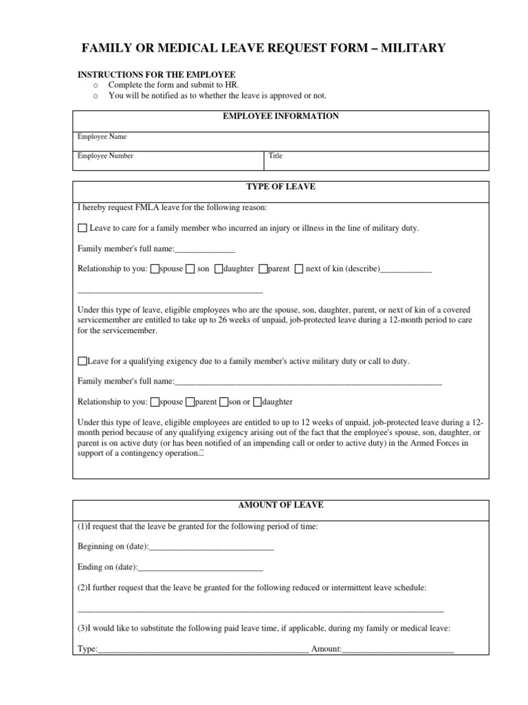 Leave Request Military | PDF | Family And Medical Leave Act Of 1993 ...