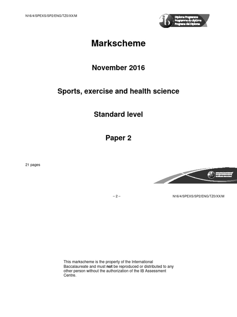 Sports Exercise and Health Science Paper 2 SL Markscheme | PDF ...