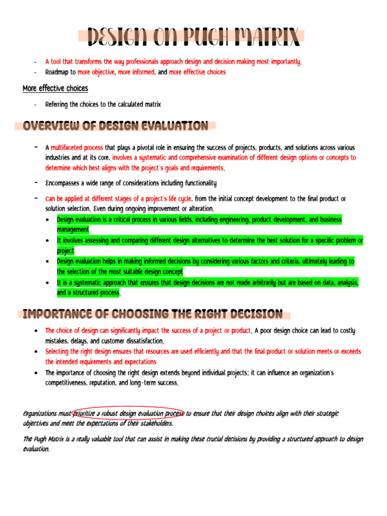 DESIGN ON PUGH MATRIX | PDF | Evaluation | Decision Making