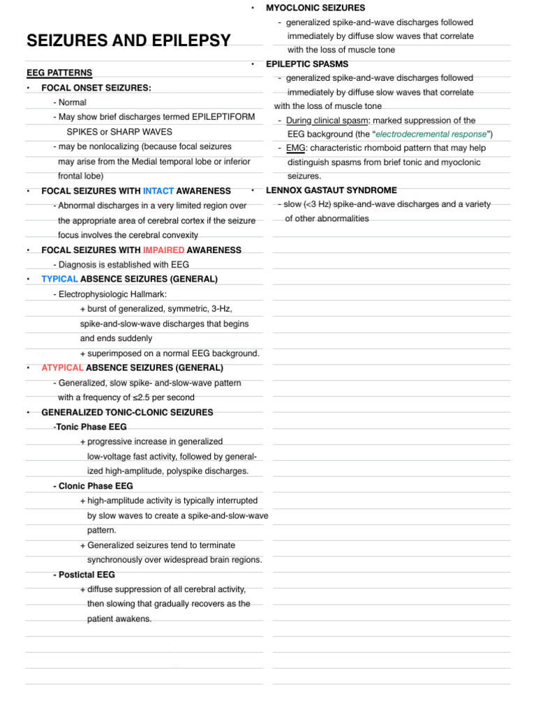 Seizures and Epilepsy Harrisons Notes | PDF | Epilepsy | Diseases And ...