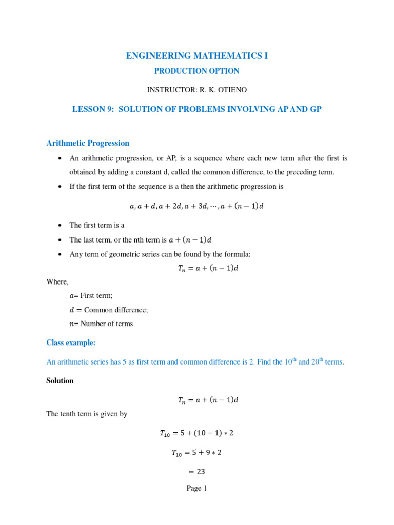 AP and GP Problem Solutions Guide | PDF | Mathematical Analysis ...