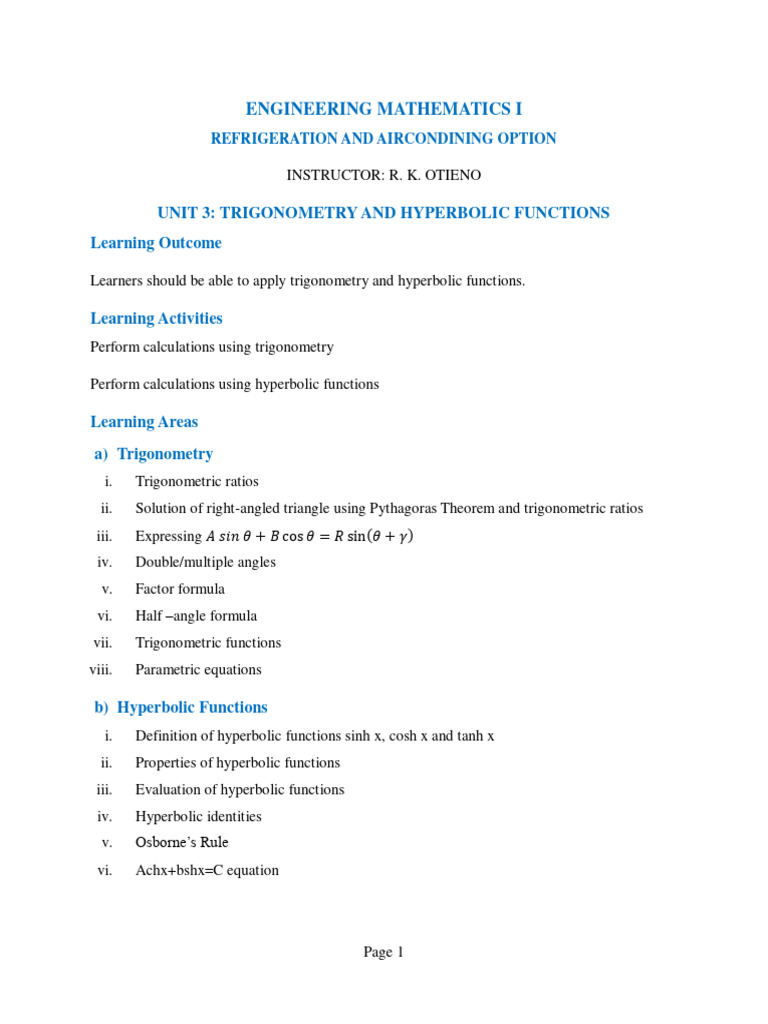 Lesson 6 Trigonometry and Hyperbolic Functions - Trigonometry | PDF | Trigonometric Functions ...