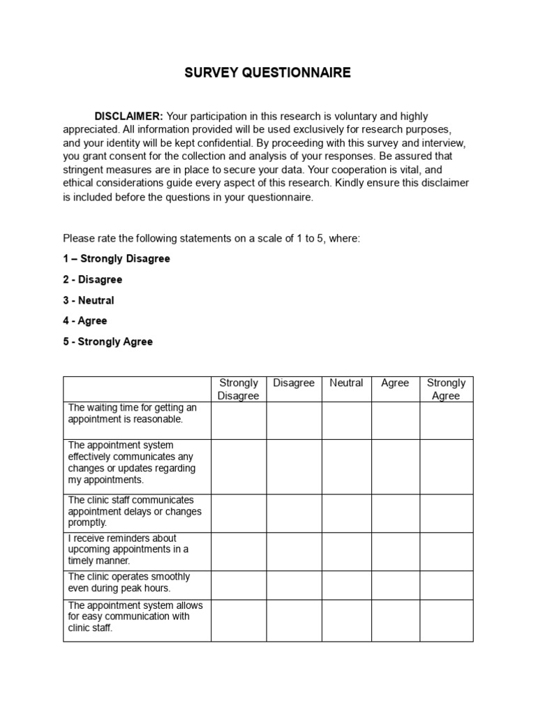 Survey Questionnaire Dental Clinic | PDF