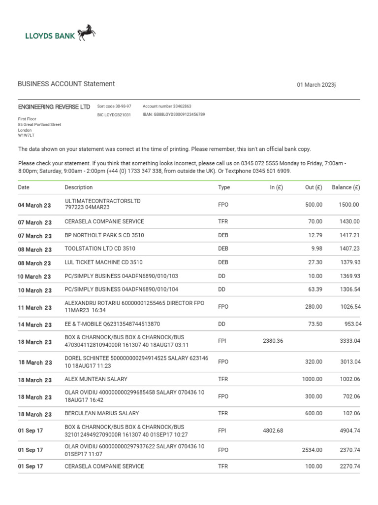 Lloyds Business Account Statement | PDF | Payments | Personal Finance
