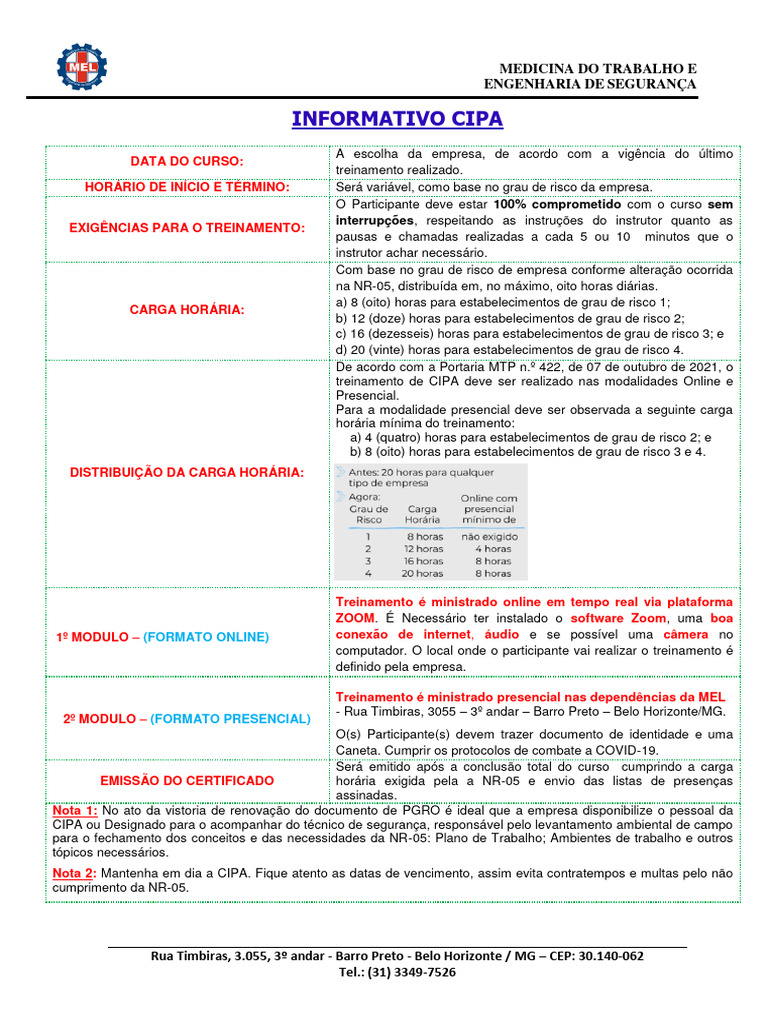 Cronograma e Informativo Cipa - 2023 | PDF
