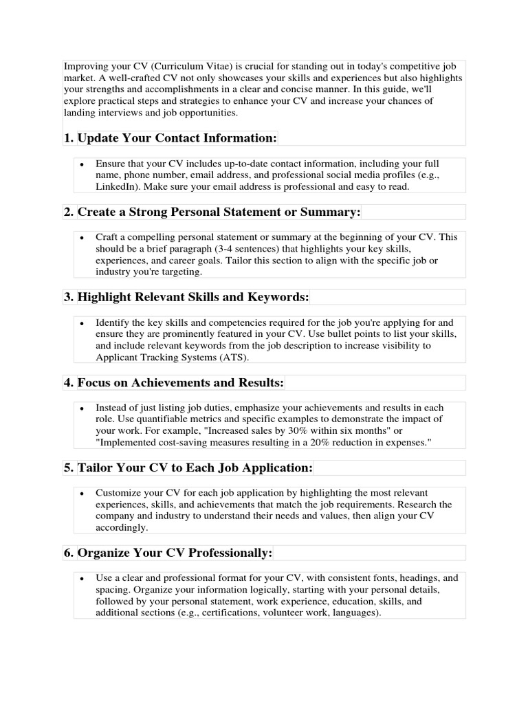 Improving Your Cv Pdf Marketing Proofreading