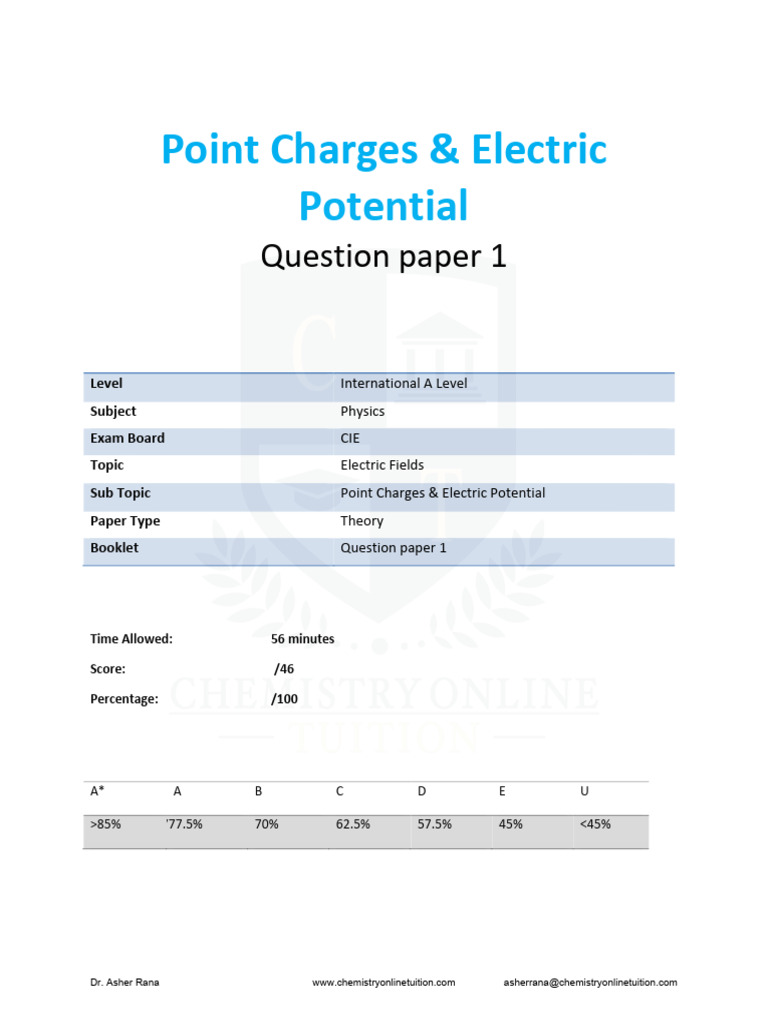 24.1 Point Charges Electric Potential - Cie Ial Physics - QP Theory ...