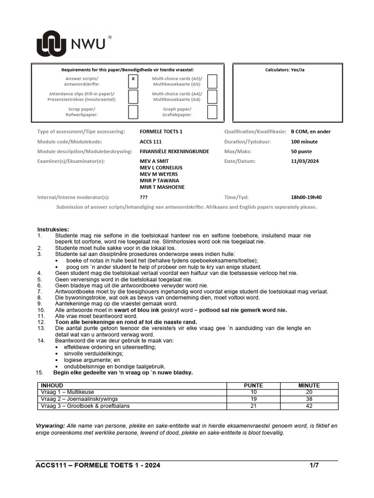 Formele Toets 1 | PDF