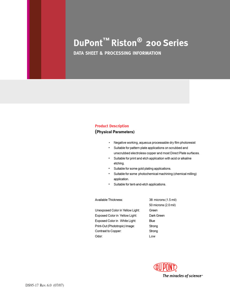 Dupont Dryfilm Photoresist | PDF | Sodium Carbonate | Chemical Substances