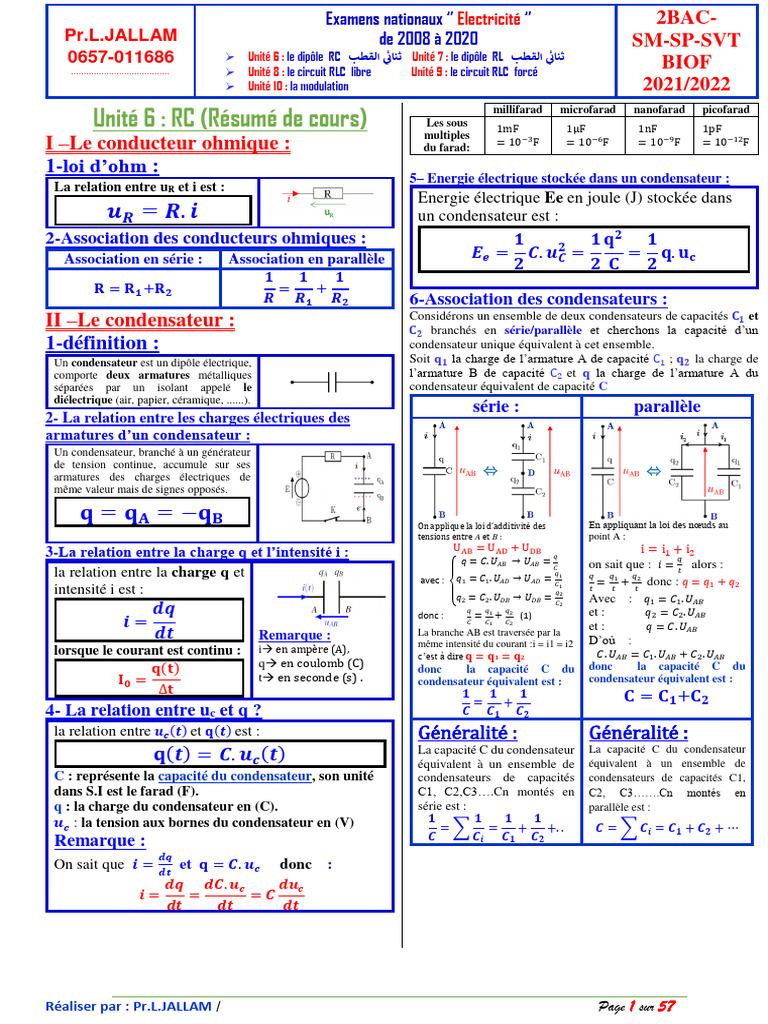 3 Électricité (RC RL RLC ..) Biof SM | PDF | Inducteur | Résistance ...