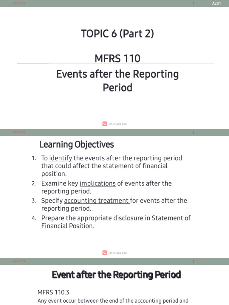 Topic 6 - Part 2 Event After Reporting Period - A232 | PDF | Financial ...