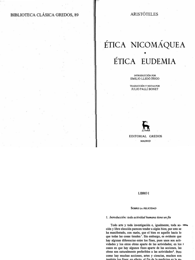 Aristóteles. Etica Nicomaquea - Libro I | PDF | Felicidad | Virtud