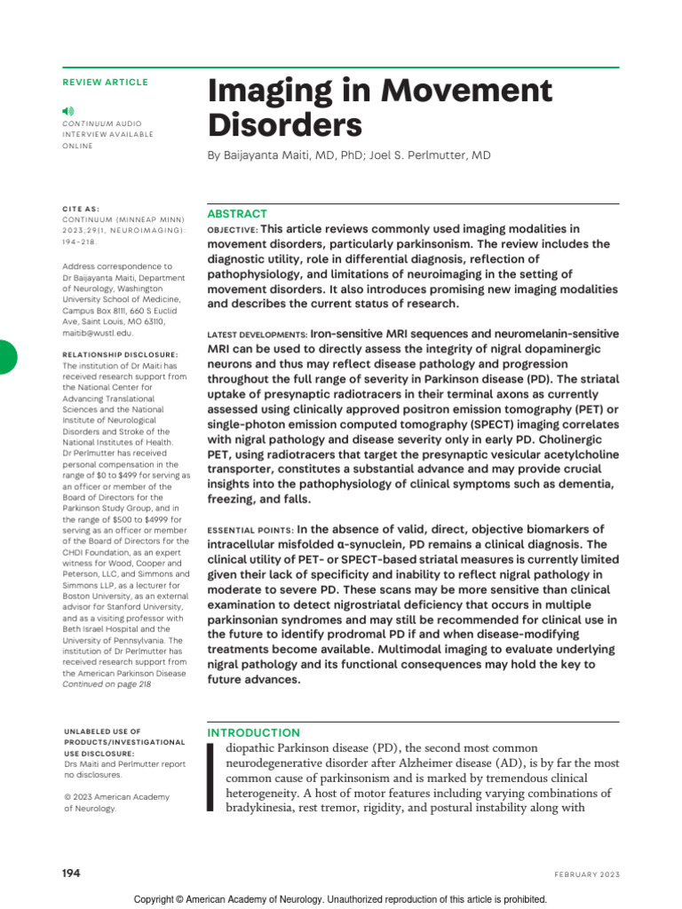 Imaging_in_Movement_Disorders.11 | PDF | Parkinson's Disease | Positron ...