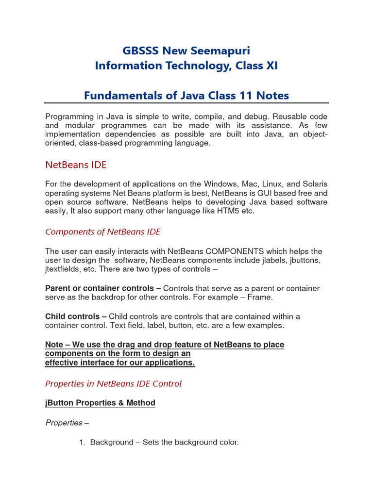 Unit 5, Java Notes | PDF | Data Type | Net Beans Unit 5, Java Notes | PDF | Data Type | Net Beans