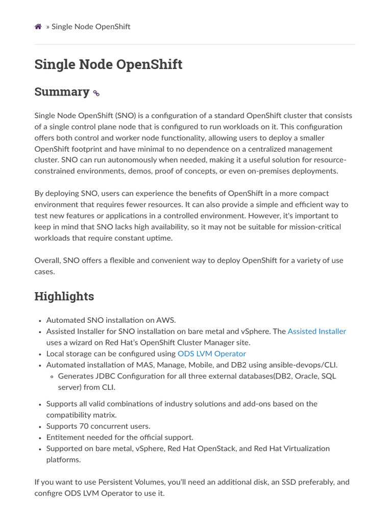 Single Node OpenShift | PDF | Ibm Db2 | Databases Single Node OpenShift | PDF | Ibm Db2 | Databases