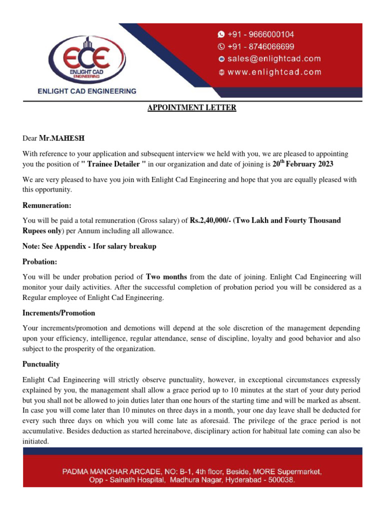 Appointment Letter | PDF | Salary | Employment