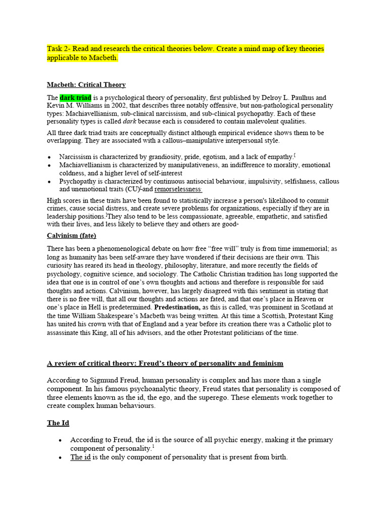 Macbeth: Critical Theory: A Review of Critical Theory: Freud's Theory ...