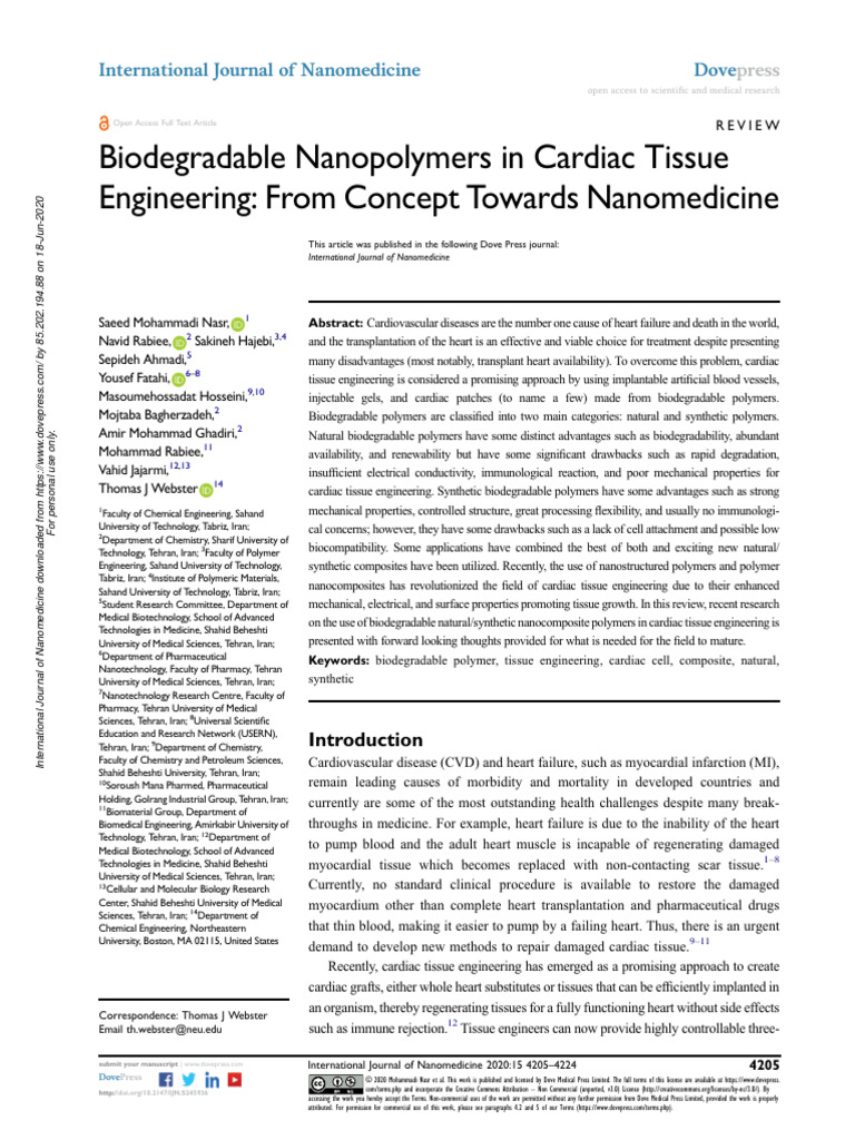 Biodegradable Nanopolymers in Cardiac Tissue Engineering: From Concept Towards Nanomedicine ...