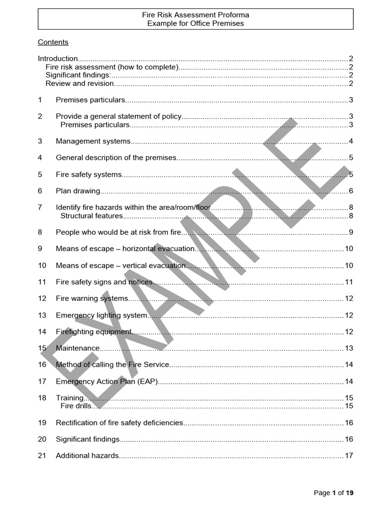 Fire Risk Assessment Example For Offices | PDF | Fire Safety ...