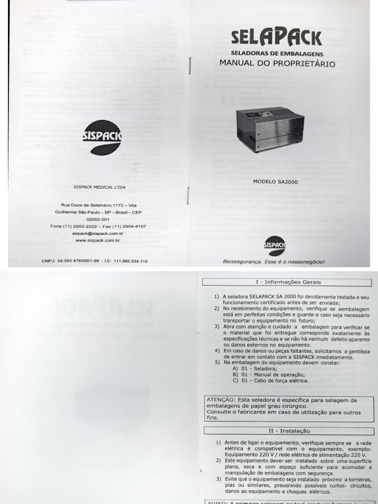 Manual Seladora Sispack SA2000 | PDF