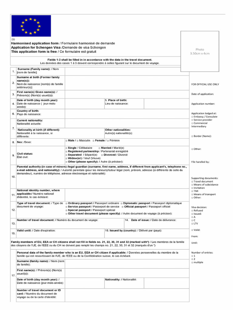 Schengen Visa Form Tourist | PDF