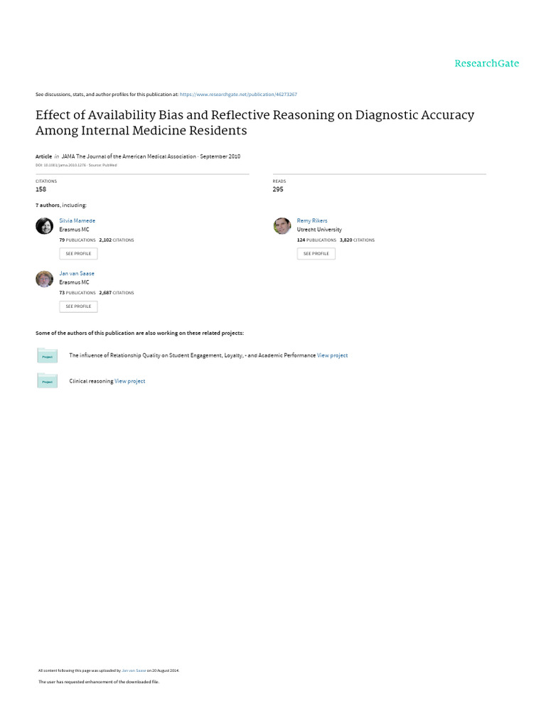 Effect of Availability Bias and Reflective Reasoning On Diagnostic Accuracy Among Internal ...