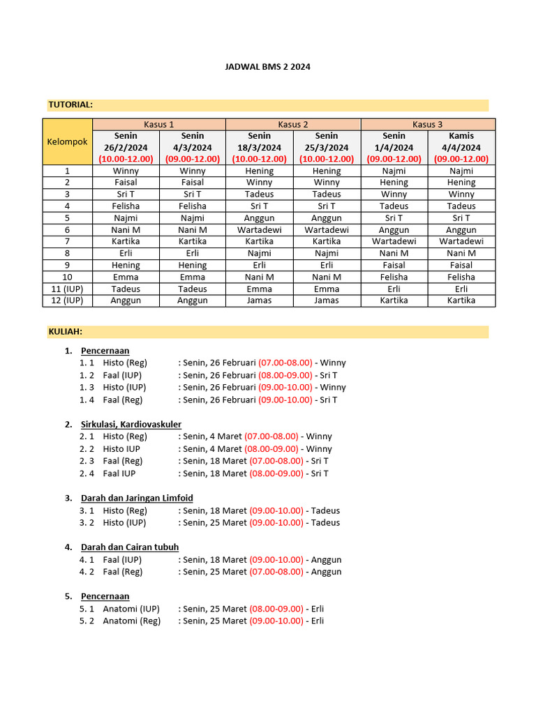 Jadwal BMS 2 - 24 Fix | PDF