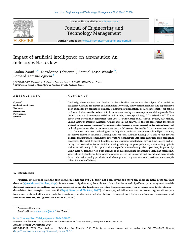 (2024) (Zaoui Et Al) Impact of Artificial Intelligence On Aeronautics - An Industry-Wide Review ...