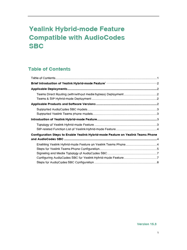 Yealink Hybrid-Mode Feature Compatible With AudioCodes SBC V15.3 | PDF | Session Initiation ...