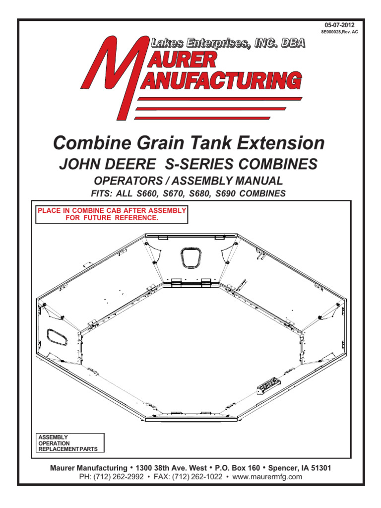 Combine Grain Tank Extension: John Deere S-Series Combines | PDF | Nut ...