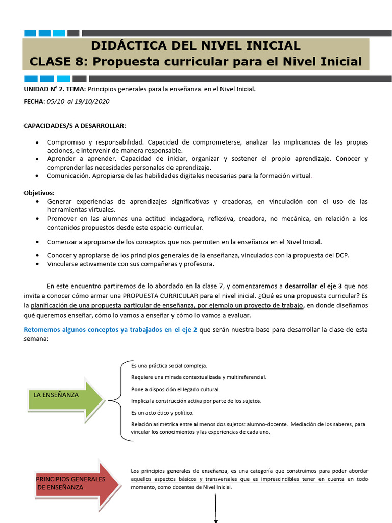 Didáctica Del Nivel Inicial CLASE 8: Propuesta Curricular para El Nivel ...