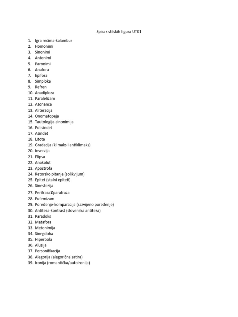 Spisak Stilskih Figura UTK1 | PDF