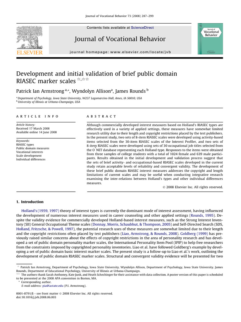 Development and Initial Validation of Brief Public Domain RIASEC Marker ...