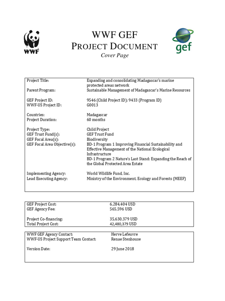 WWF GEF 9546 Madagascar MPA Prodoc | PDF | Protected Area | Global Environment Facility