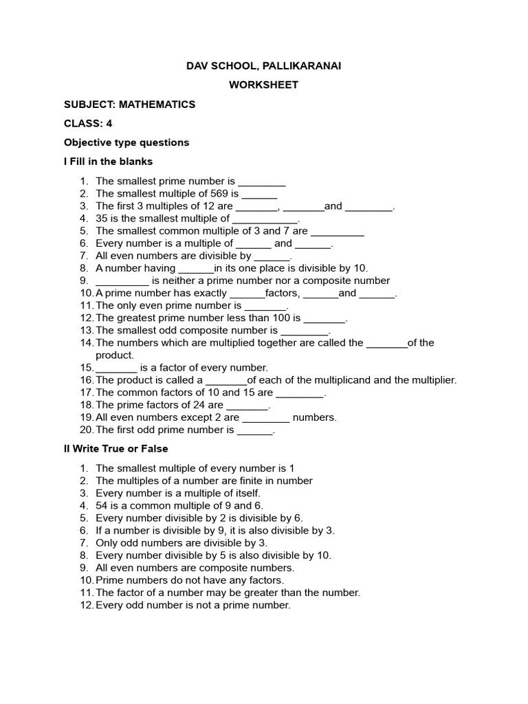 Class 4 Maths Worksheet with Answers | PDF | Mathematics | Arithmetic
