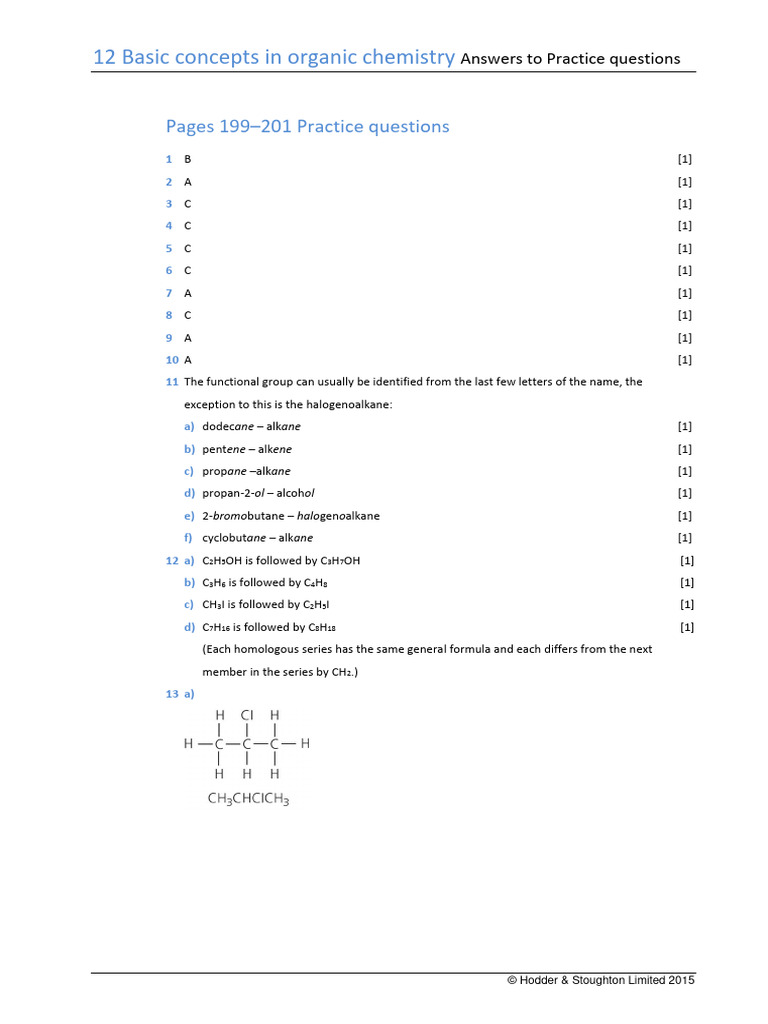 Organic Chemistry Practice Questions Answers | PDF | Mole (Unit ...