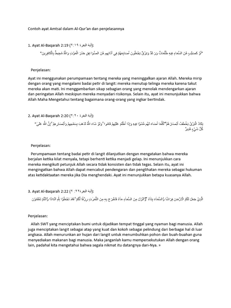 Contoh Ayat Amtsal Dalam Al-Qur'an Dan Penjelasannya | PDF