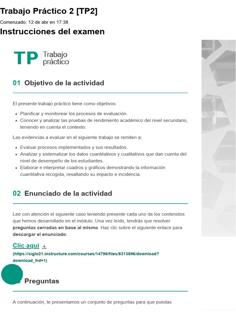 Examen - Trabajo Práctico 2 (TP2) | PDF | Evaluación | Metodología de ...