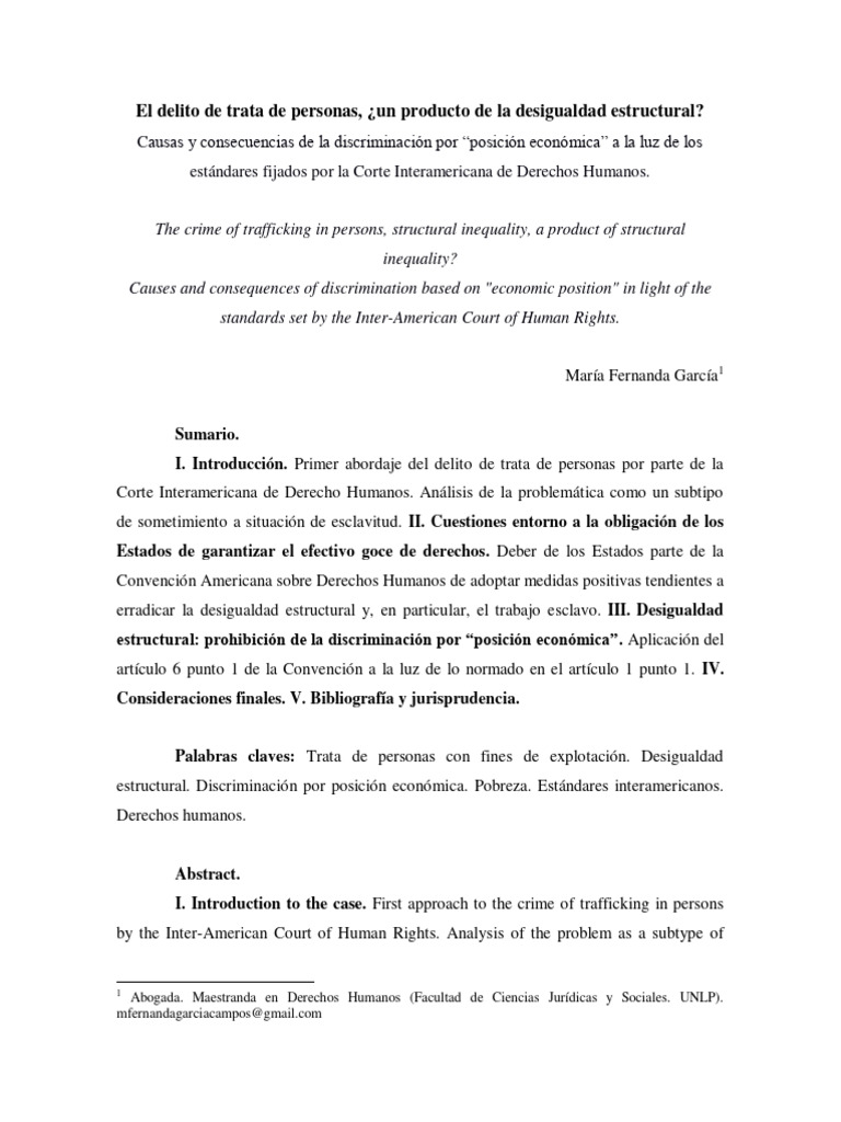 Delito Trata de Personas-Desigualdad Estructural-Caso Brasil-Corte Interamericana DDHH | PDF ...