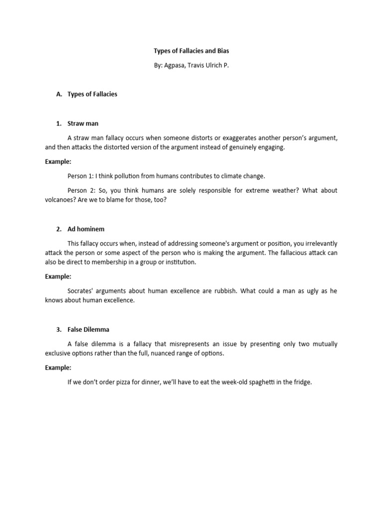 Fallacies and Bias Types Explained | PDF | Bias | Fallacy