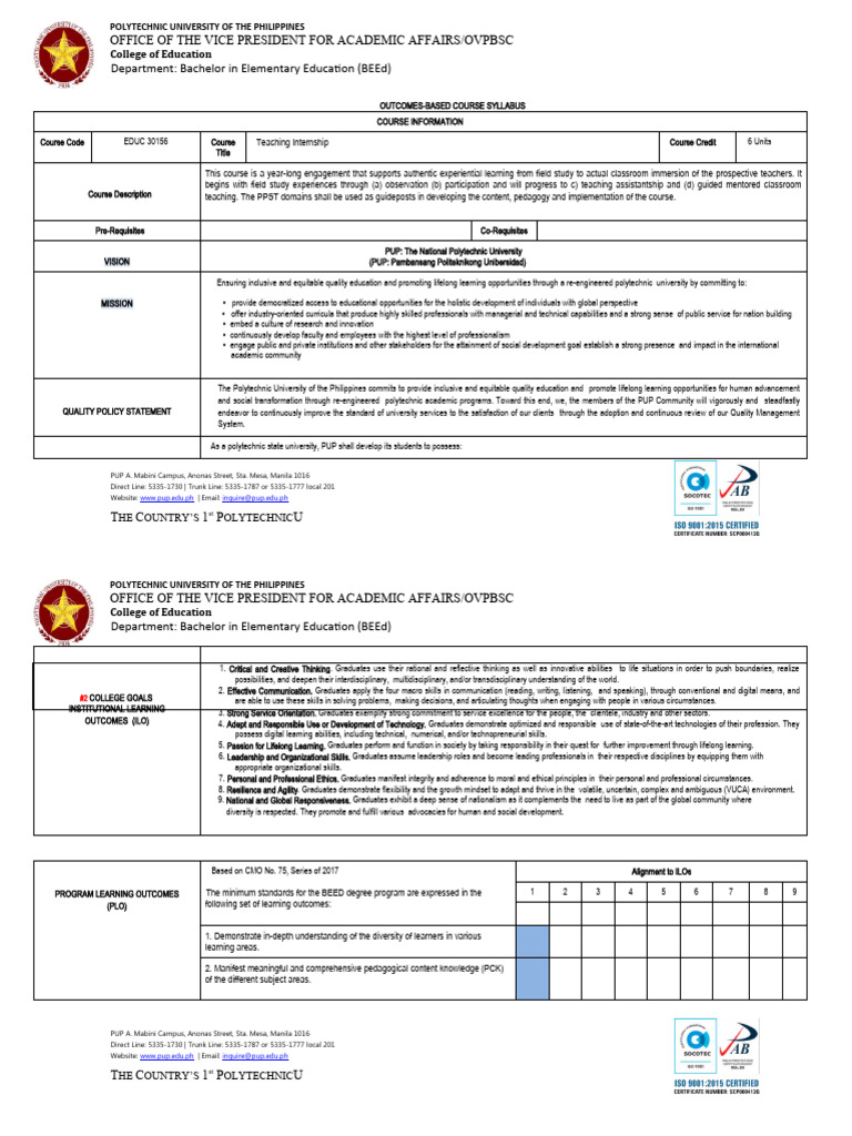 Internship Syllabus | PDF | Learning | Educational Technology