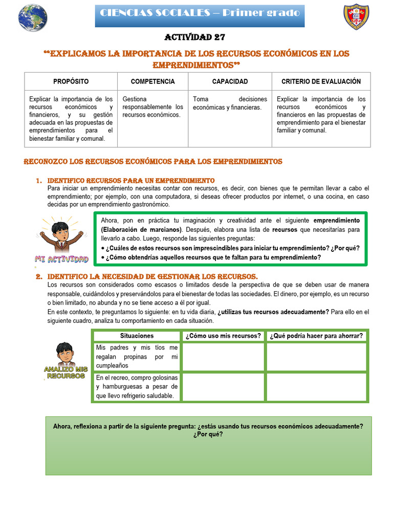 ACTIVIDAD 27 CC SS PRIMER GRADO GRADO | PDF | Iniciativa empresarial | Dinero