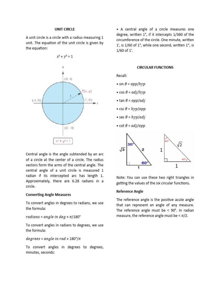 Pre-Calculus Reviewer | PDF | Angle | Circle