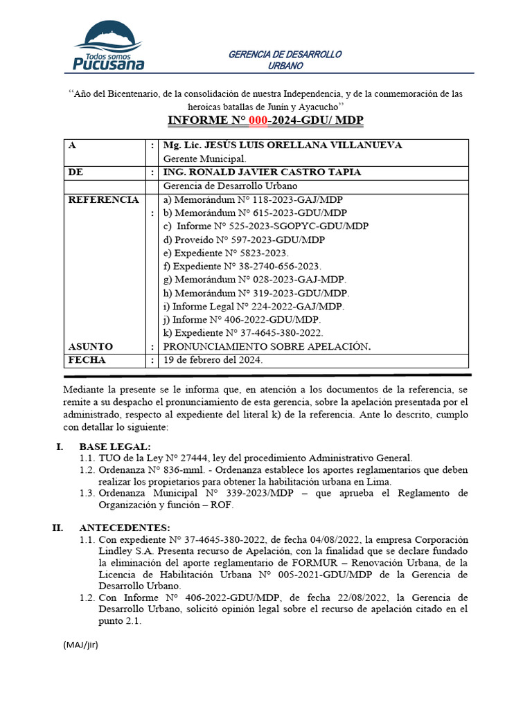 Informe - # - 000 - 2024 - Gerencia Municipal | PDF | Juez | Justicia Informe - # - 000 - 2024 - Gerencia Municipal | PDF | Juez | Justicia
