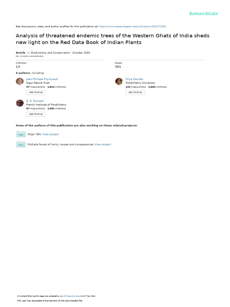 Analysis of Threatened Endemic Trees of The Wester | PDF