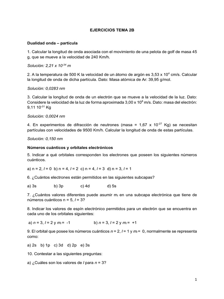 Ejercicios Tema 2B | PDF | Orbital atómico | Configuración electronica