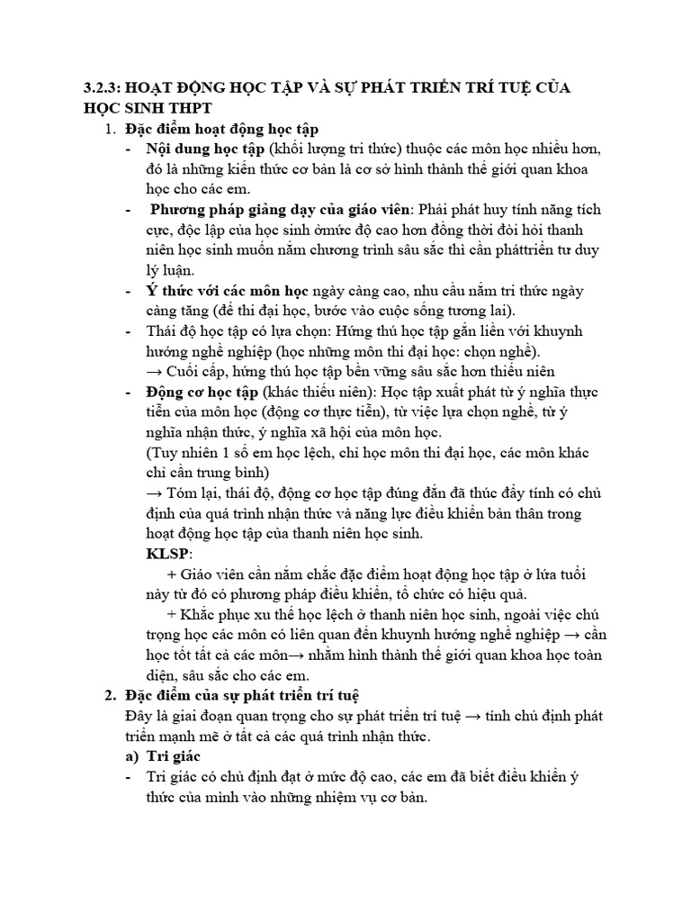 3.2.3 HOẠT ĐỘNG HỌC TẬP VÀ SỰ PHÁT TRIỂN TRÍ TUỆ CỦA HS THPT | PDF